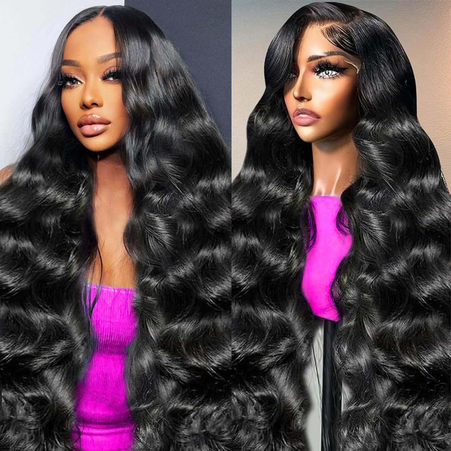 Amazon.com : MsDanna 32 Inch Body Wave Lace Front Wigs Human Hair 220 ...