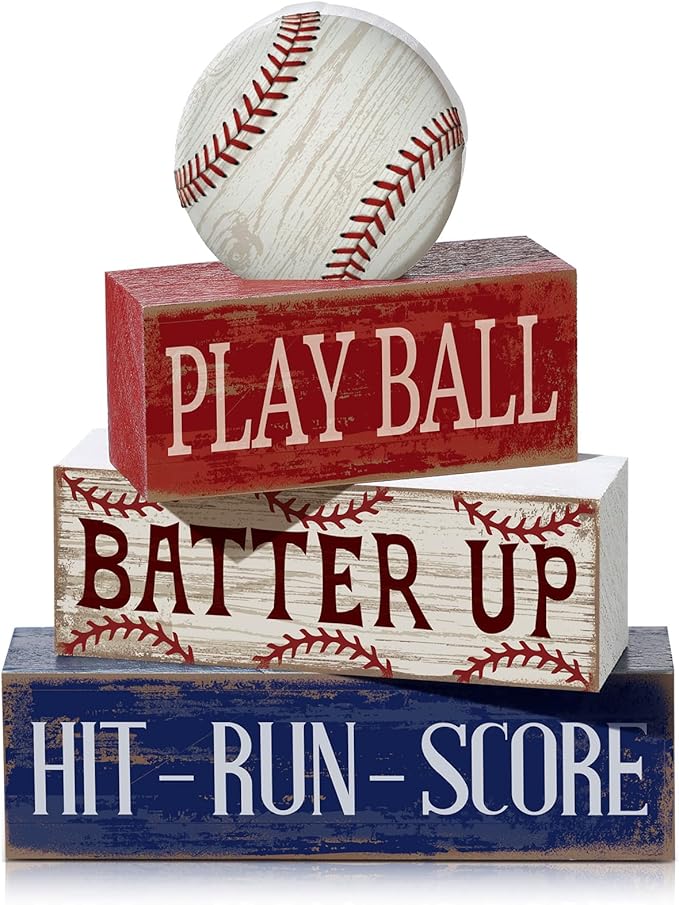 Amazon.com: Yuntau 4 Pcs Baseball Decorations Sports Wooden Sign ...