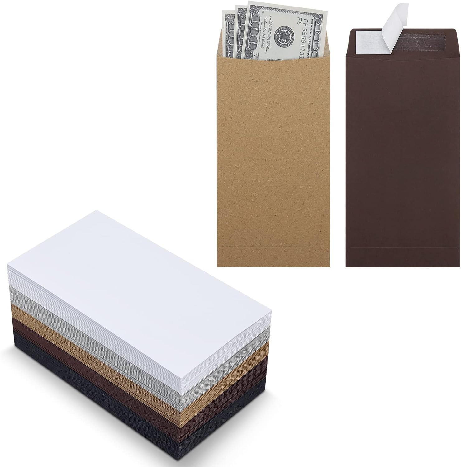 Amazon.com : 100 Pack Gradient Brown Cash Envelopes Self adhesive 6.7x3 ...