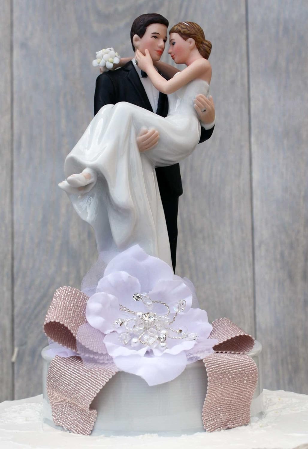Amazon.com: Ribbon Accent Groom Holding the Bride Wedding Cake Topper ...