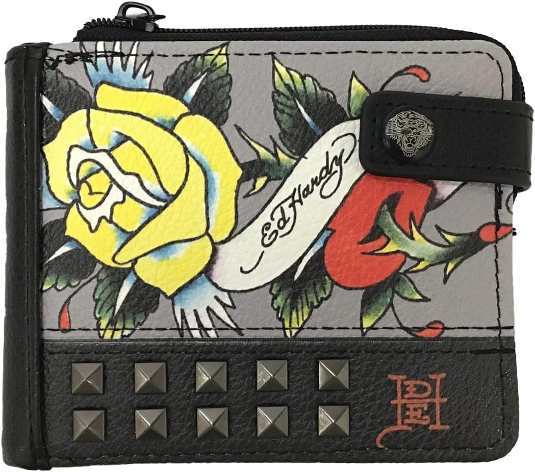 Amazon.com: ED HARDY Love & Roses Print with Pyramid Studs and Snap ...