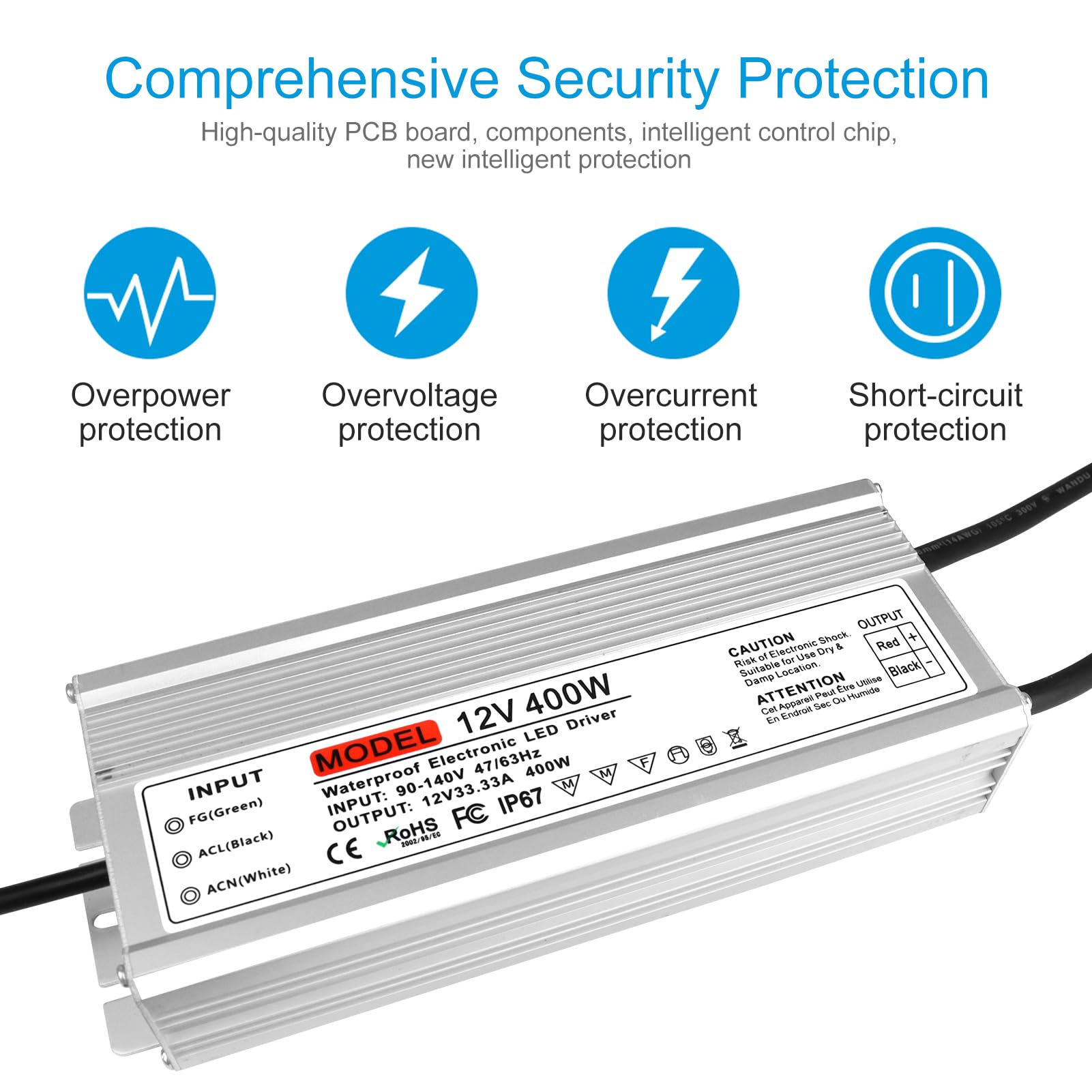 Snapklik.com : 12V 400W LED Power Supply, IP67 Waterproof Outdoor Power ...