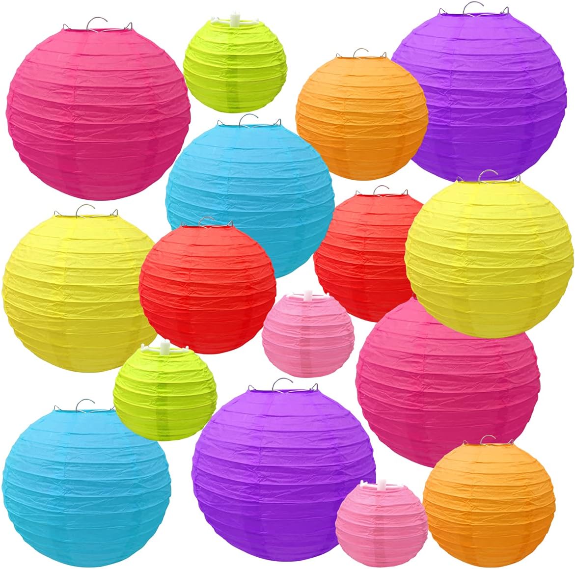 Charmed 12" assorted mix color paper lanterns with metal frame (8 pk ...