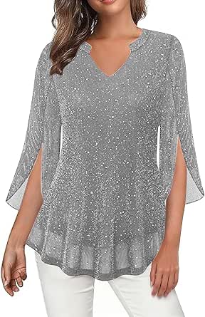 Bluse Damen Glitzer Oberteile Silvester Outfit Pailletten Blusenrock V ...