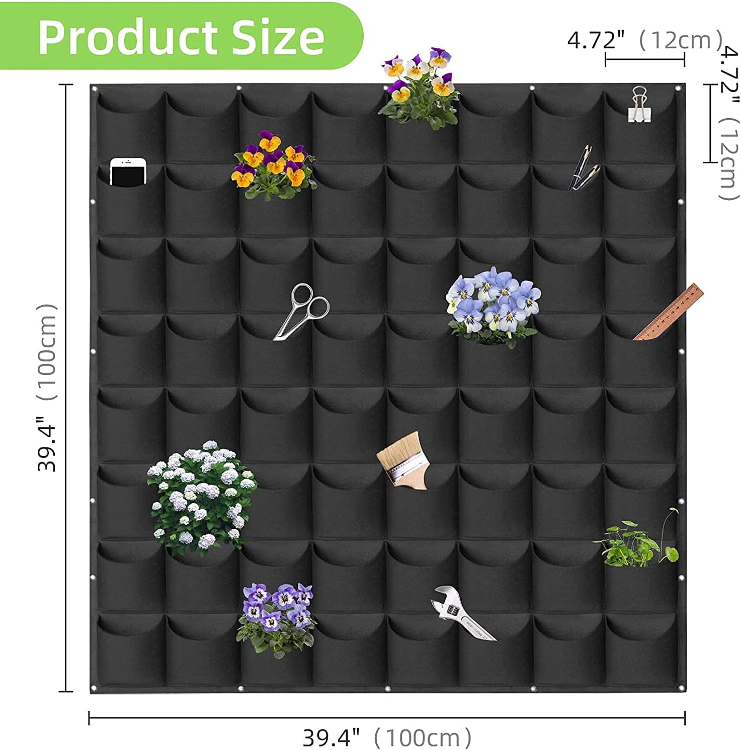 Hanging Planter Bags, 64 Pockets Hanging Vertical Wall Mounted Planter ...