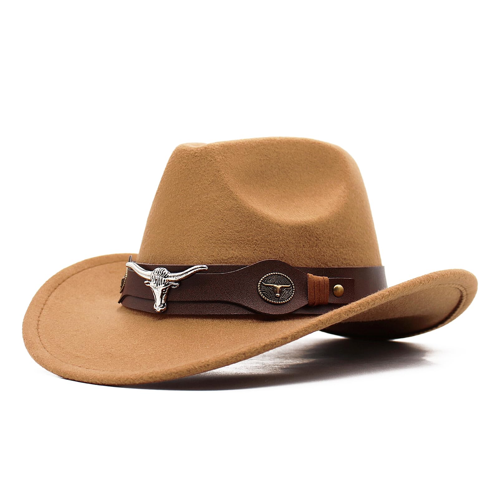 GoodFrest Western Inland Unisex Cowboy Hat with Wide Brim Metal Bull ...