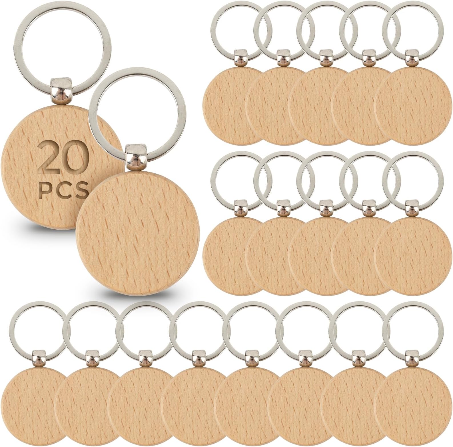 Amazon.com: Tradder 200 Pcs Wooden Keychain Blanks Wood Key Chain Bulk ...