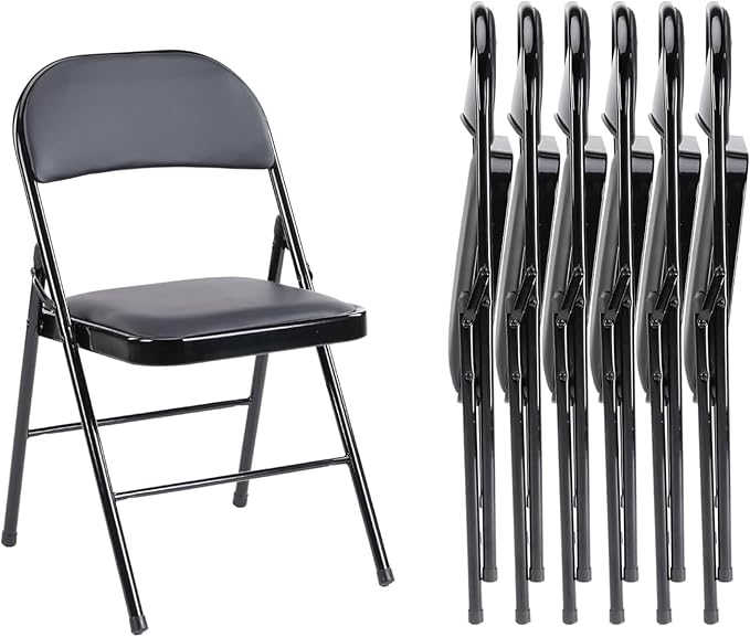 Amazon.com: Sweetcrispy Folding Chair 6 Pack, Leather Padded Folding ...