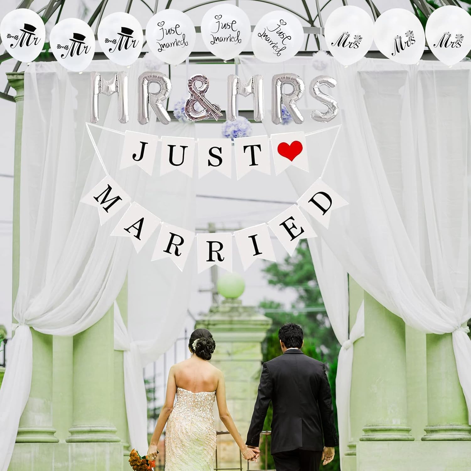 Karjiaja Just Married Garland Banners Just Married Wedding Bunting ...