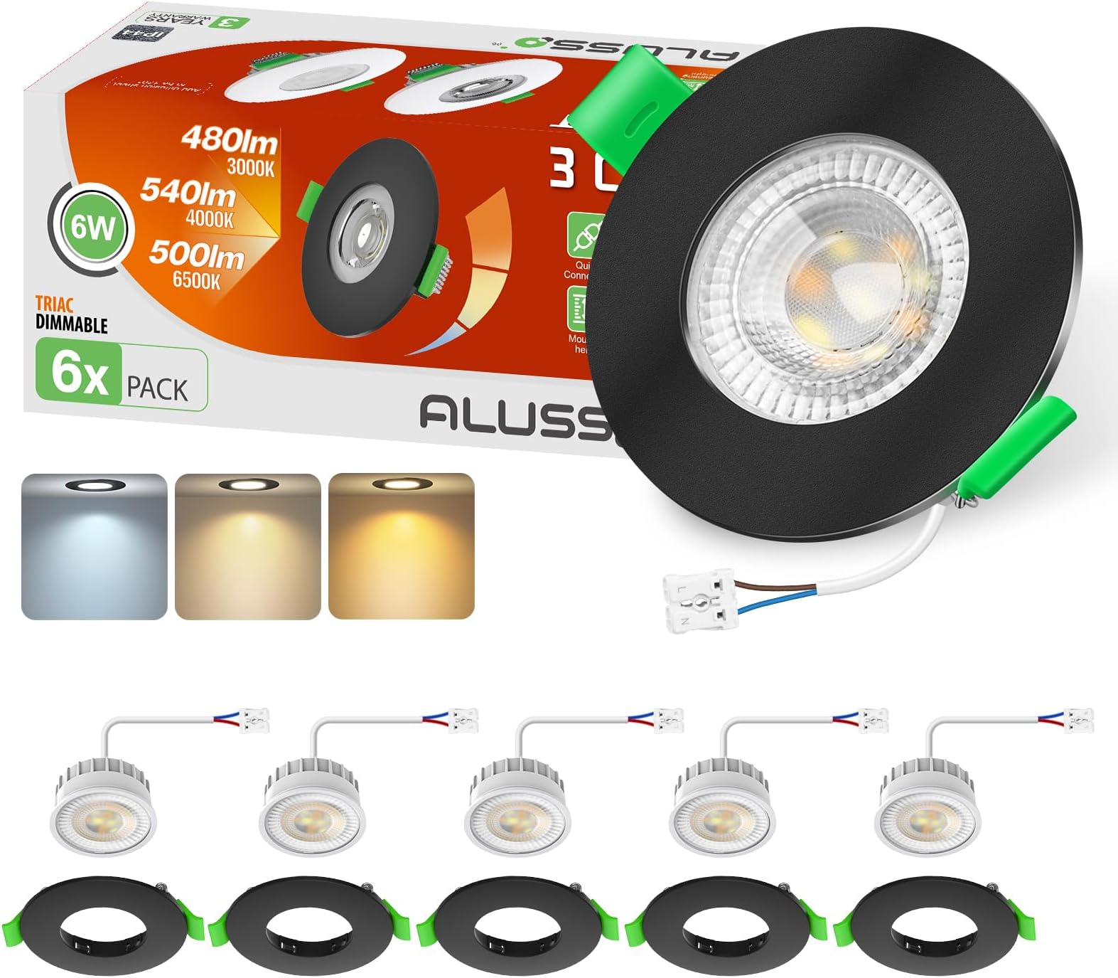 ALUSSO LIGHTING LED Recessed Ceiling Lights 6W 540lm, Ø68mm Black ...