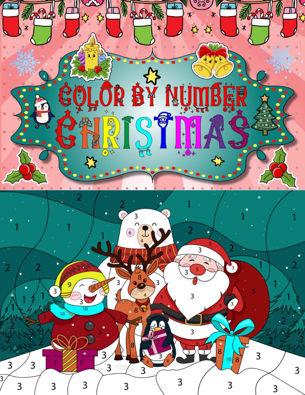 Color By Number Christmas: 40 Cute and Fun Designs Coloring Book for ...