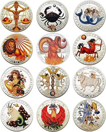 Amazon.co.jp: Zodiac Signs Commemorative Coins Silver Plated Metal Coin ...