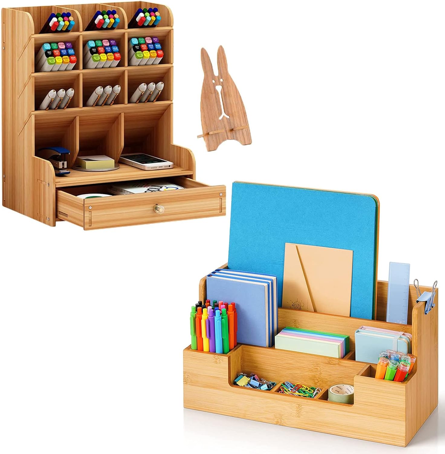 Amazon.com : Marbrasse Wooden Desk Organizer + Bamboo Desk Organizer ...