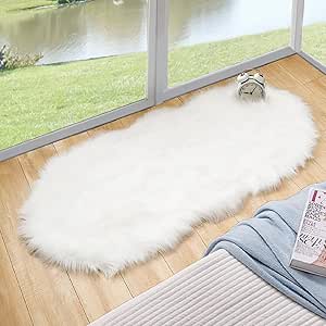 Amazon.com: ORINOVA White Faux Sheepskin Fuzzy Fur Rugs for Bedroom ...