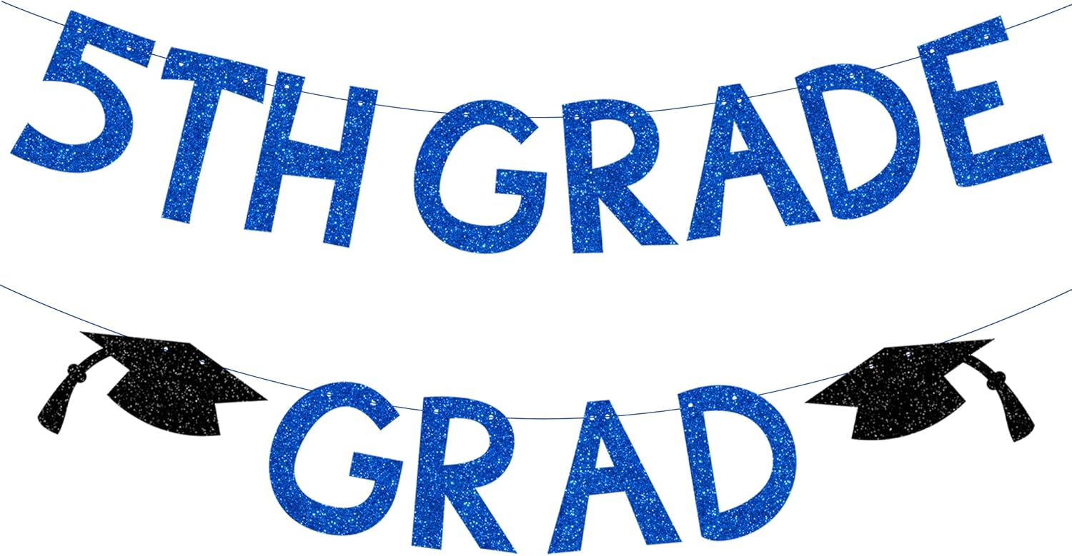 Amazon.com: 5th Grade Grad Banner, Blue Glitter 5th Grade Graduation ...