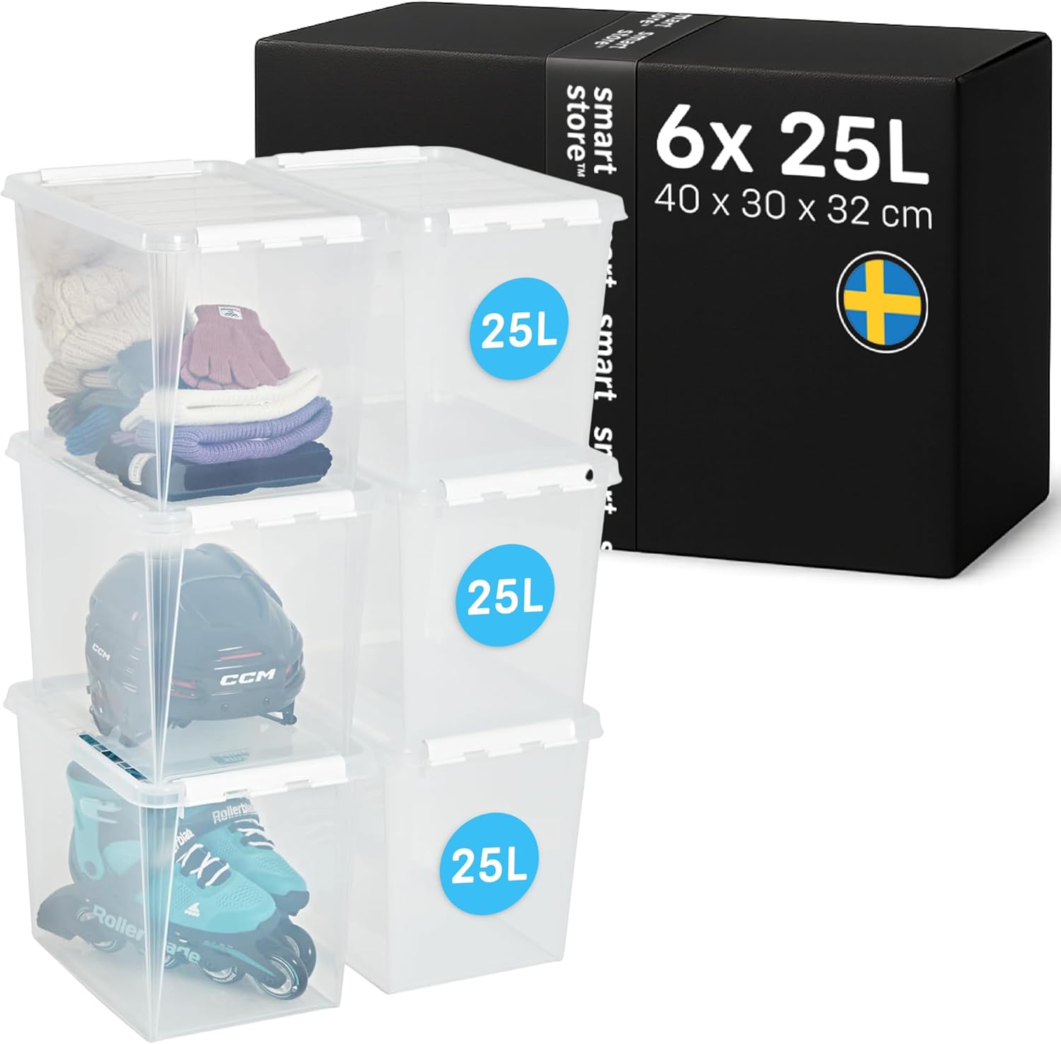 Amazon.com: SmartStore 25L Clear Plastic Storage Boxes with lids - Set ...