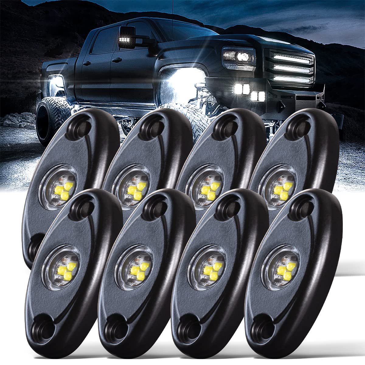 Snapklik.com : LEDMIRCY LED Rock Lights White 8PCS For Off Road Je Ep ...