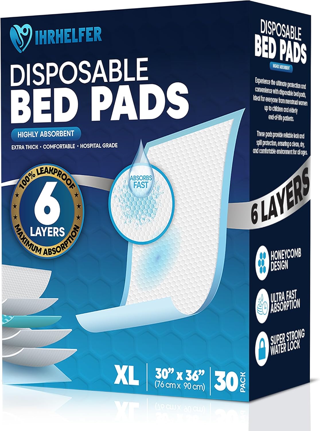 Amazon.com: Premium Disposable Chucks Pads for Adult (30"x36", 30 Count) 6-Layer Bed Protector ...