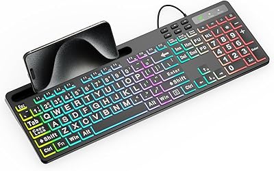 Amazon.com: SABLUTE Large Print Backlit Keyboard, Wired USB Lighted ...