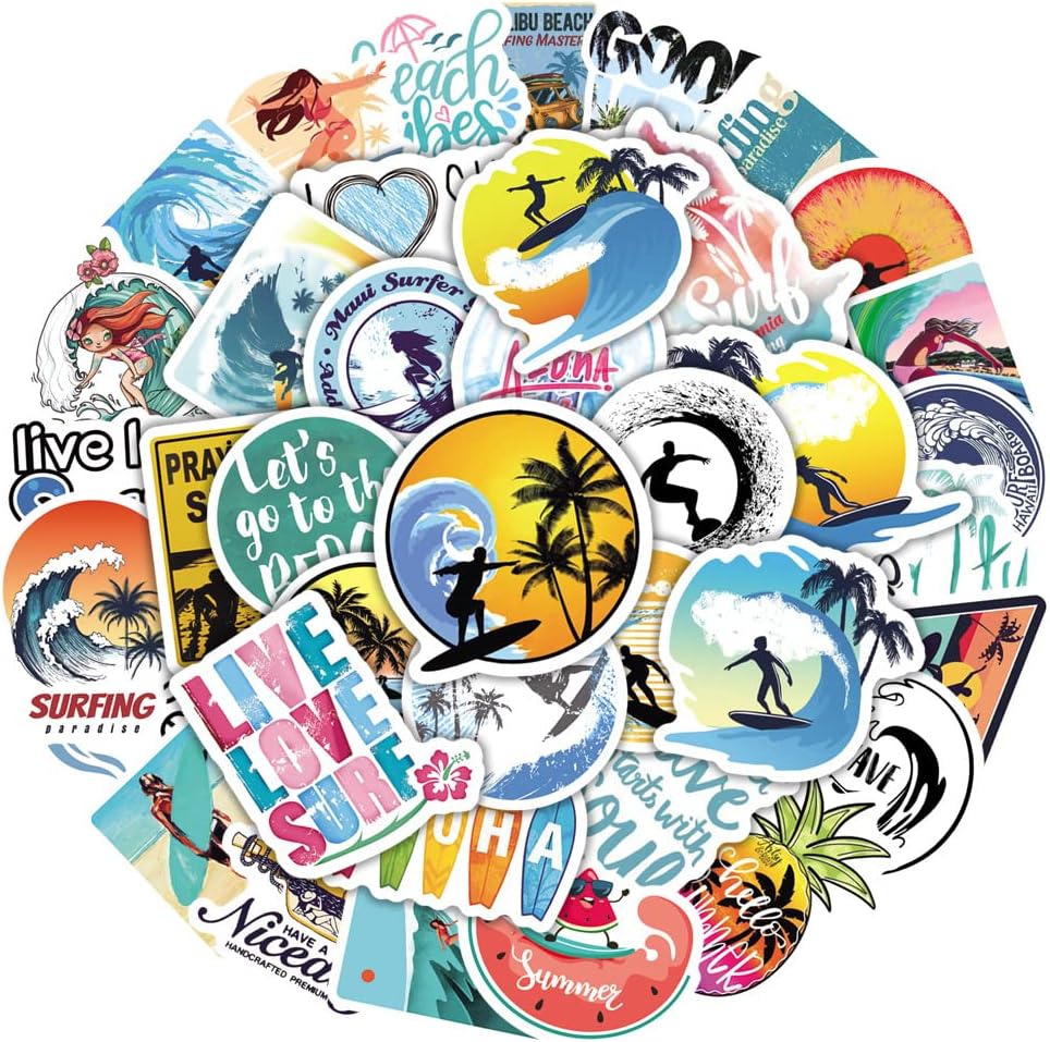 Amazon.com: Surf Stickers | 50 Pcs Vinyl Waterproof Surfing Stickers ...