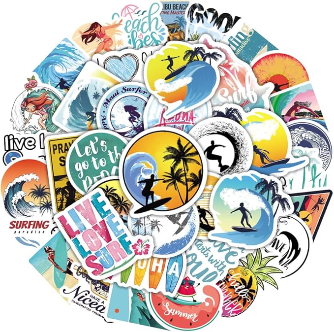 Amazon.com: Surf Stickers | 50 Pcs Vinyl Waterproof Surfing Stickers ...
