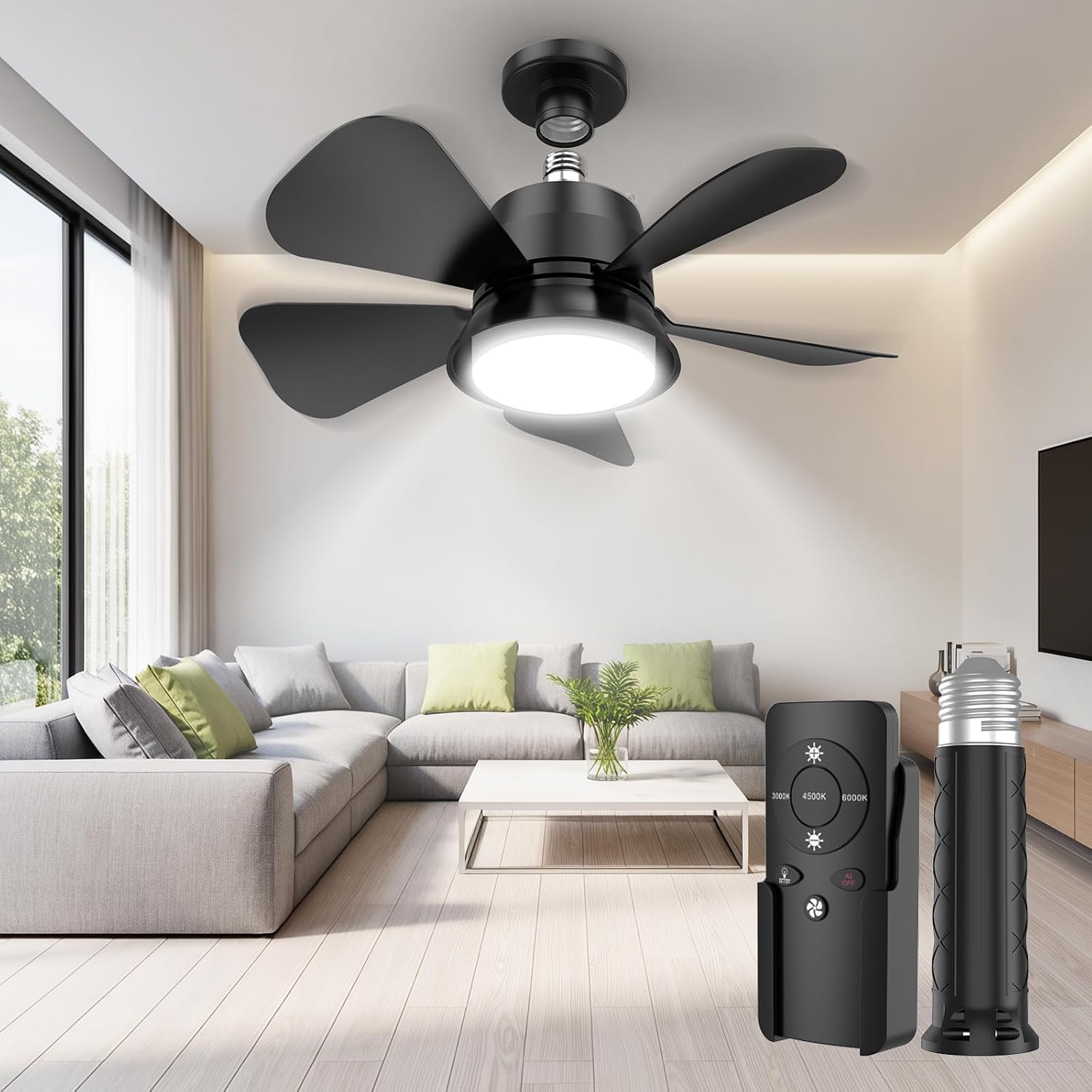 WARWARS LED Ceiling Fan Light for Standard Socket, 3-Speed Quiet Fan ...