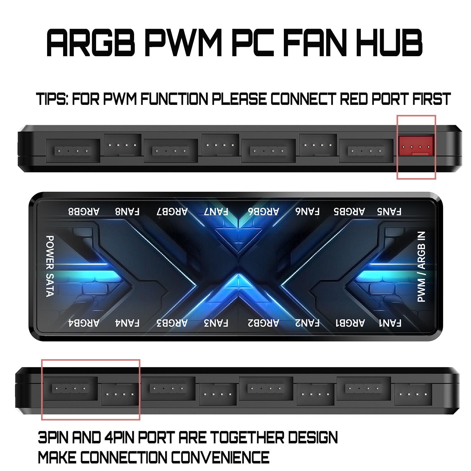 Snapklik.com : ARGB PWM Fan Hub, Addressable 5V 3PIN 12V 4PIN PWM 2-in ...