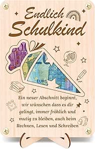 HOWAF Geldgeschenk Einschulung aus Holz - Geschenke zur Einschulung Geldgeschenk Schulanfang ...