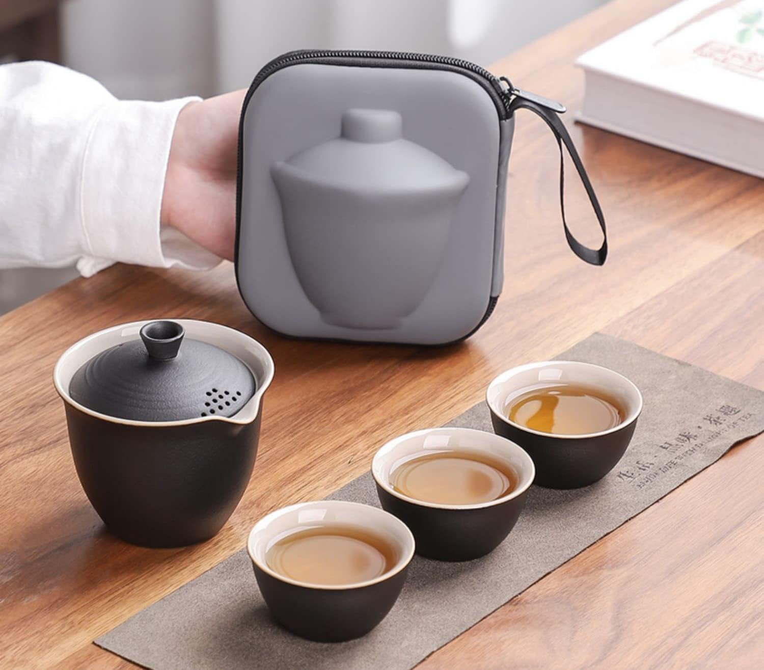 Amazon.com | Black Porcelain Travel Tea Set with Storage Bag 1 Teapot 3 ...
