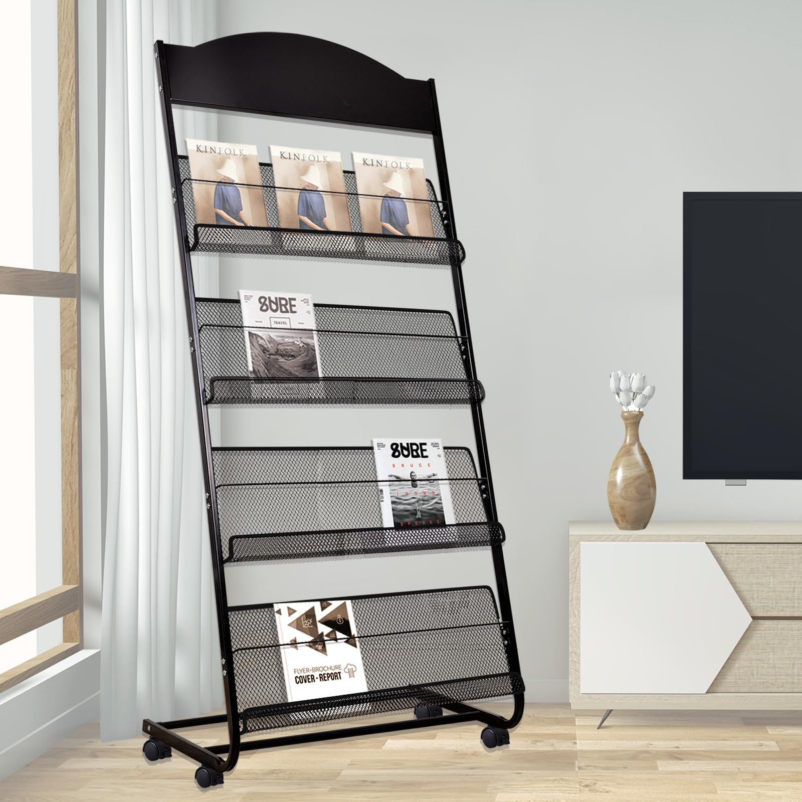 Amazon.com: TBVECHI Rotating Magazine Rack, 63in Metal Brochure Display ...
