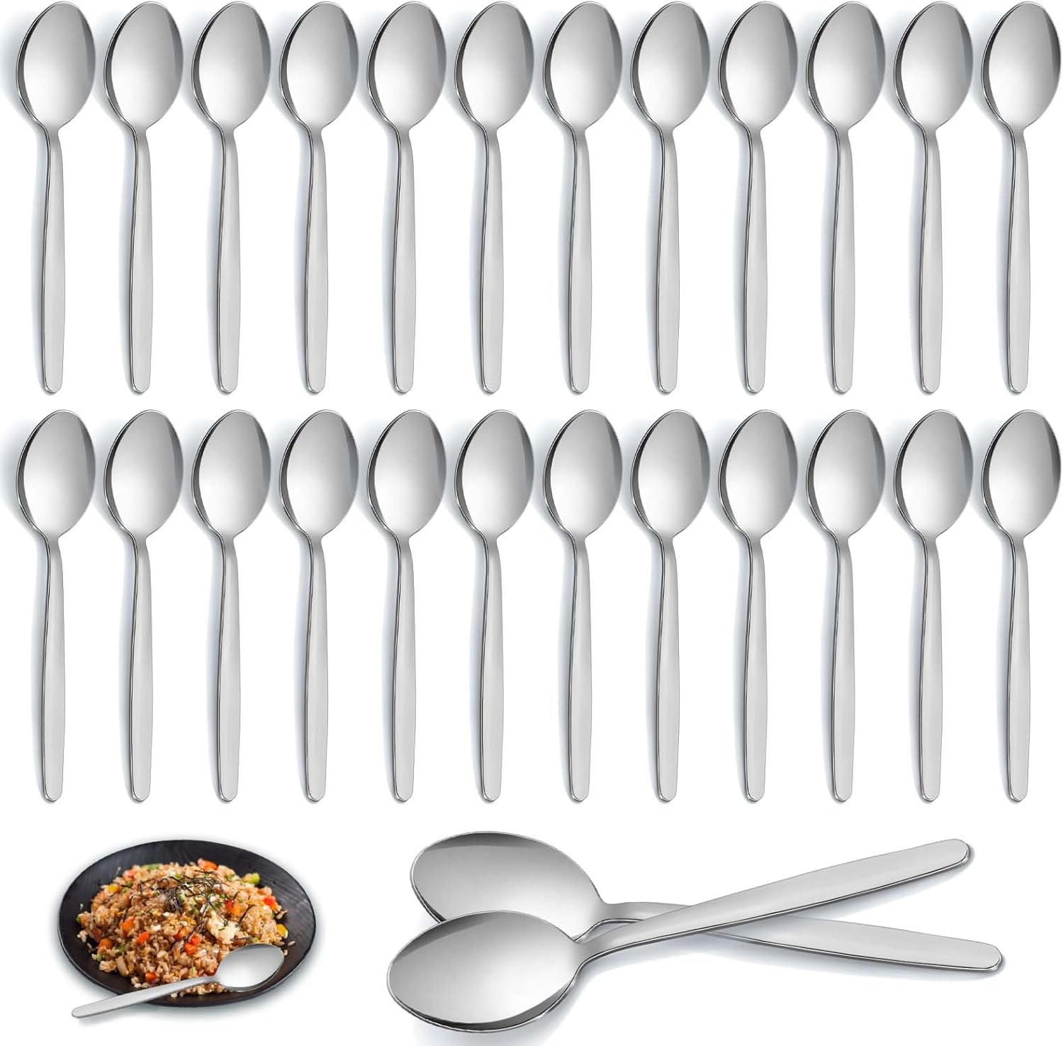Pleafind Set of 24 Stainless Steel Dessert and Dinner Spoons - 7.3 ...