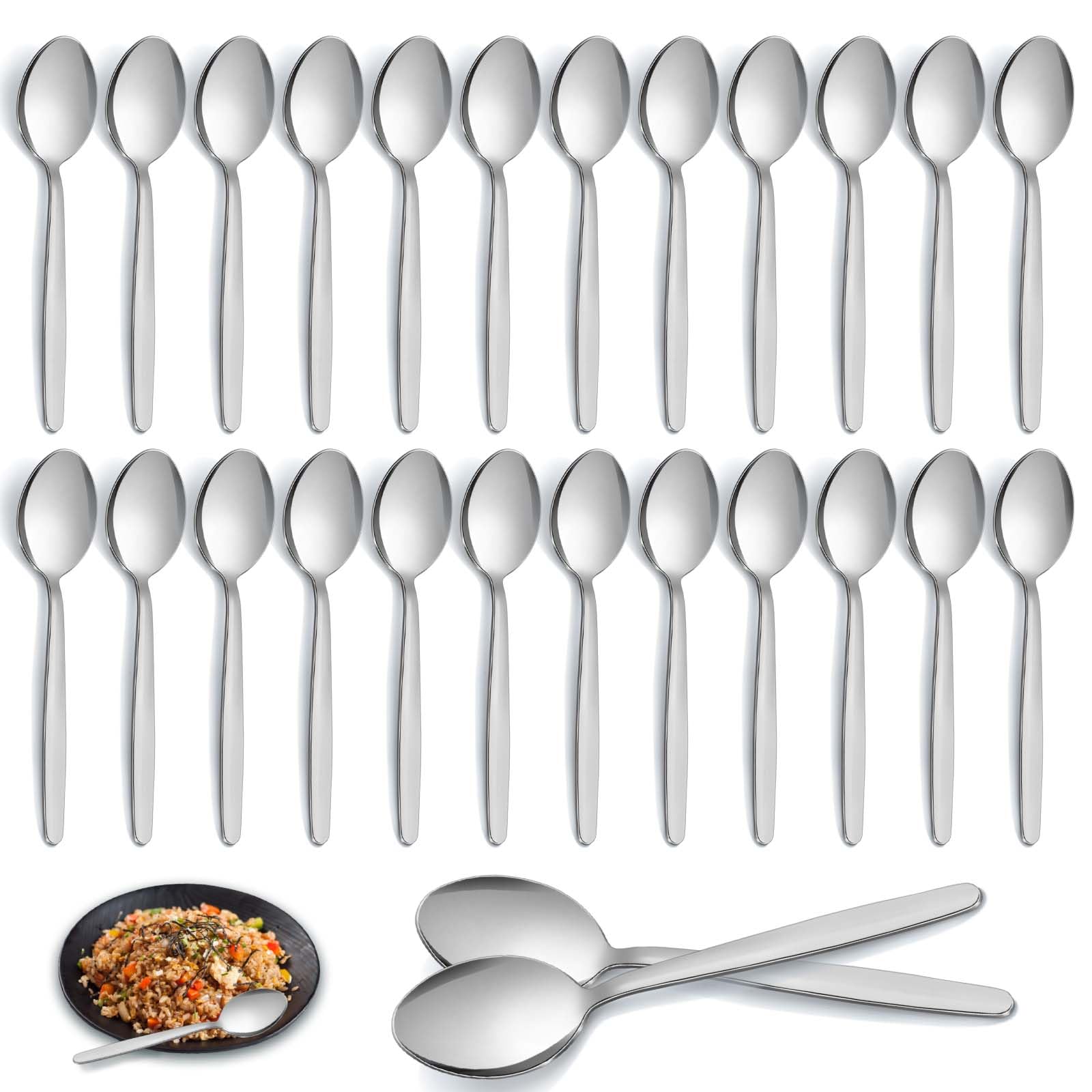 Spoons Set of 24, Pleafind Stainless Steel Dessert Spoons Dinner Spoons ...