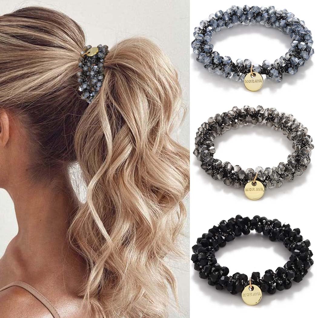 Amazon.com : Fashey Beaded Hair Ties Rhinestone Ponytail Holder Pearls ...