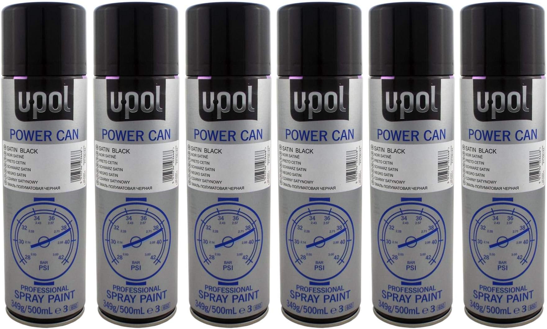 U-POL 6 x Power Can SATIN BLACK Paint 500ml Aerosol UPol Powercan Satin ...