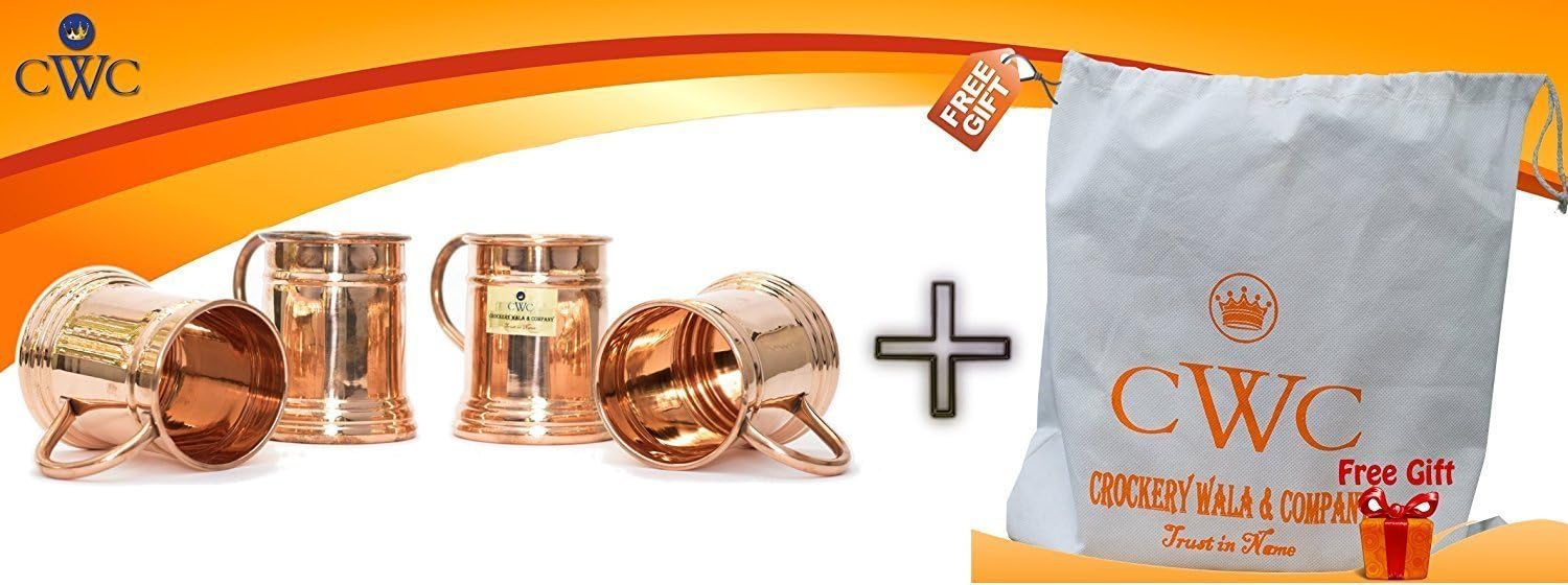 Amazon.com: CwC PURE COPPER Tankard Mug Set of 4 plus A carry bag BEST ...