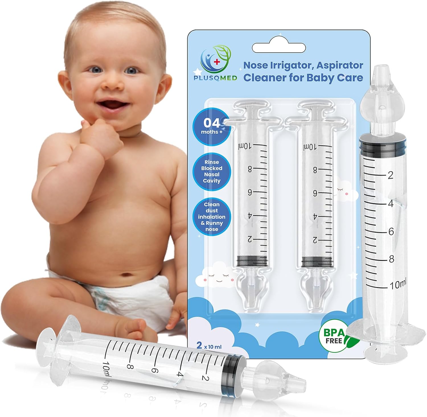 PLUSQMED Nasal Aspirator Baby,Reusable, Nose Cleaner, Nasal Iriigator ...