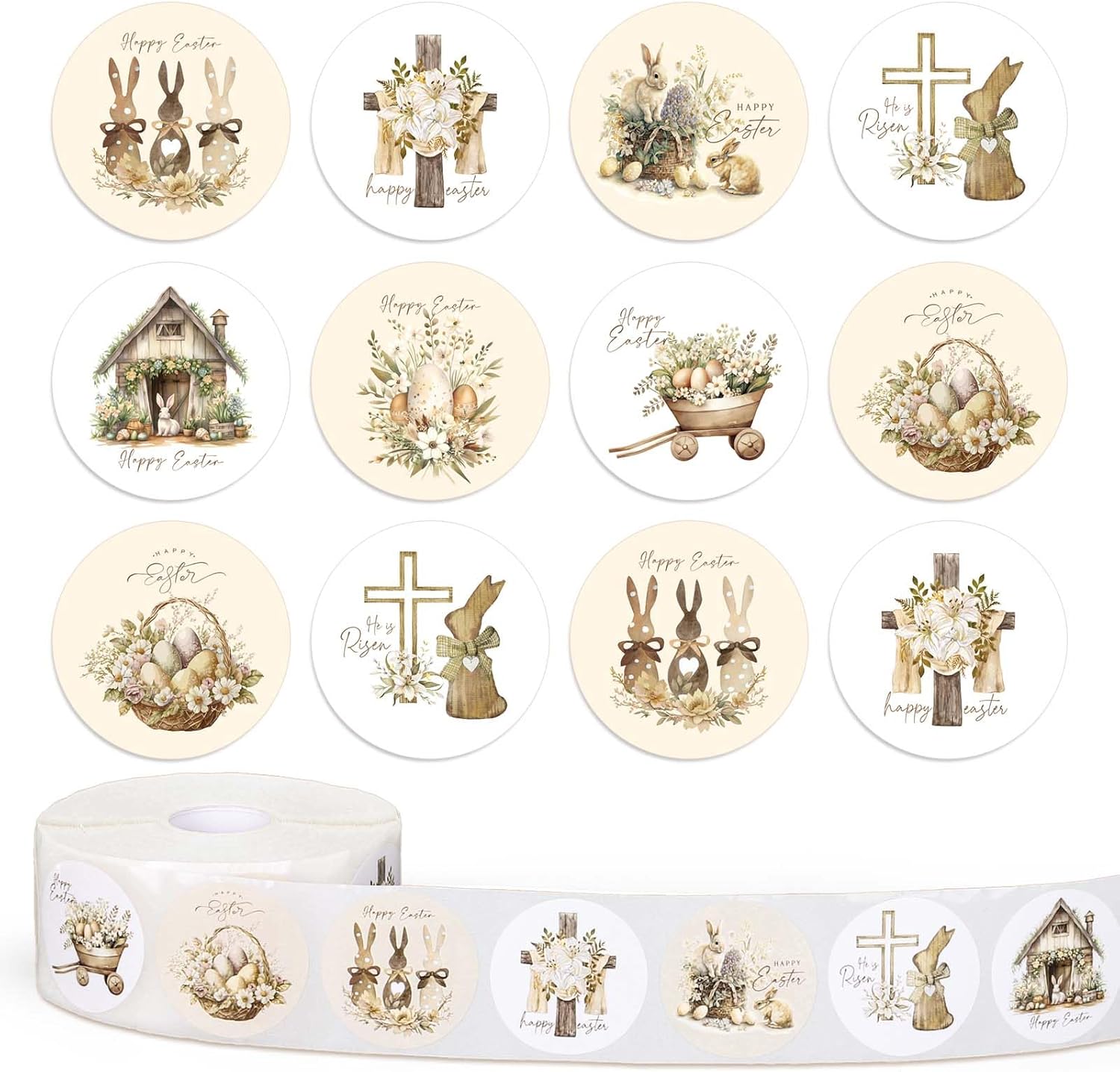 Amazon.com: Whaline 1000Pcs Happy Easter Stickers Roll Rustic Bunny ...