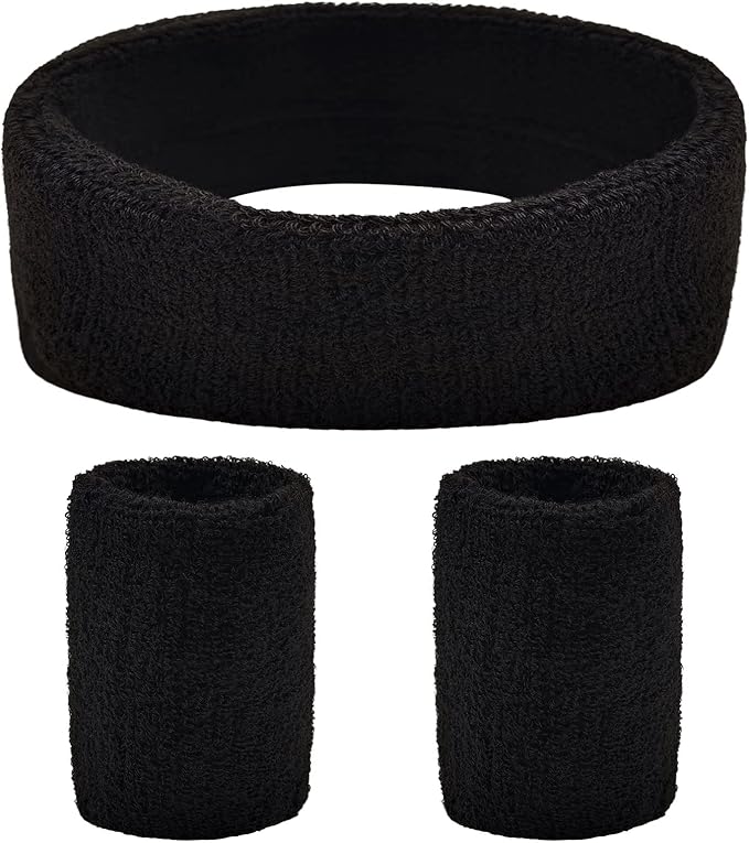 BLMHTWO 3 Pieces of Sweat Band Set Black Sweatbands for Men Women ...