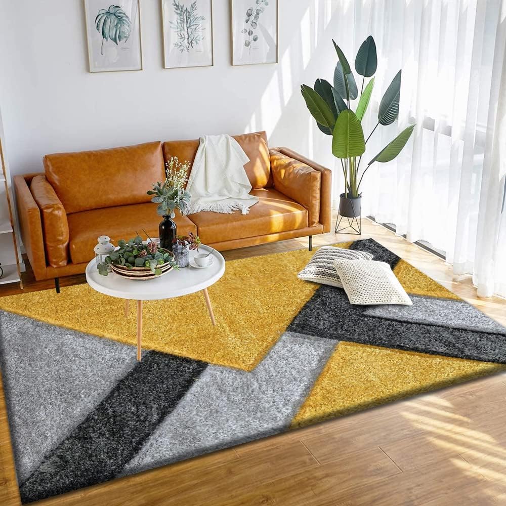 Modern Style Rugs Home Accessories in Geometric Grey, Cream, Mustard ...