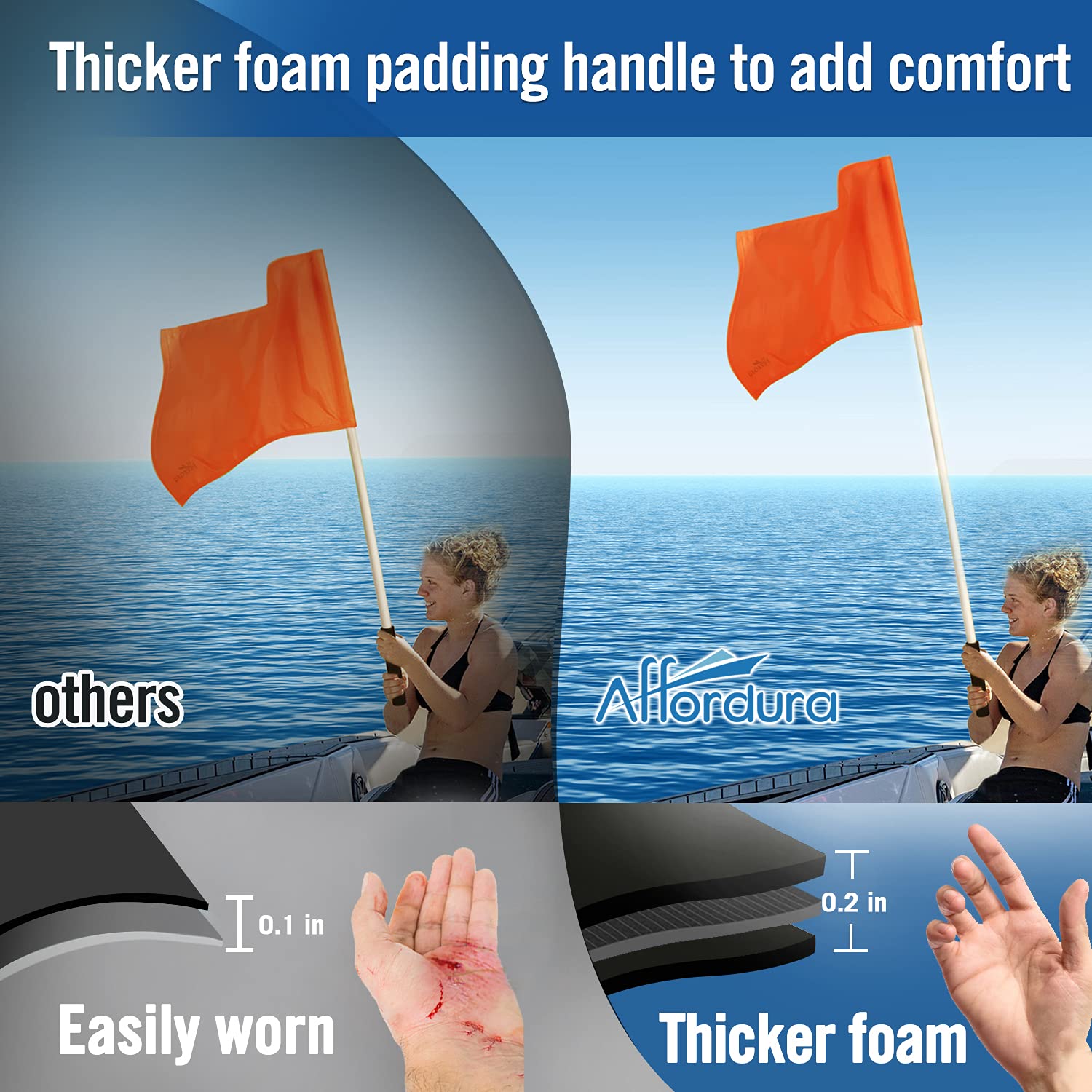 Snapklik.com : Affordura Water Ski Flag 48 Inch Orange Boat Flag 3 ...