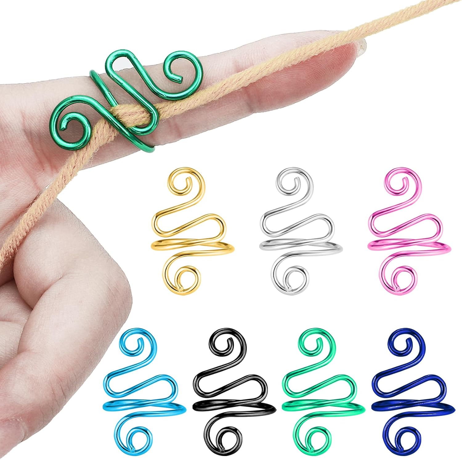 Amazon.com: SUBANG 7 Pieces Adjustable Crochet Rings Knitting Loop Rings Shaped Open Ring ...