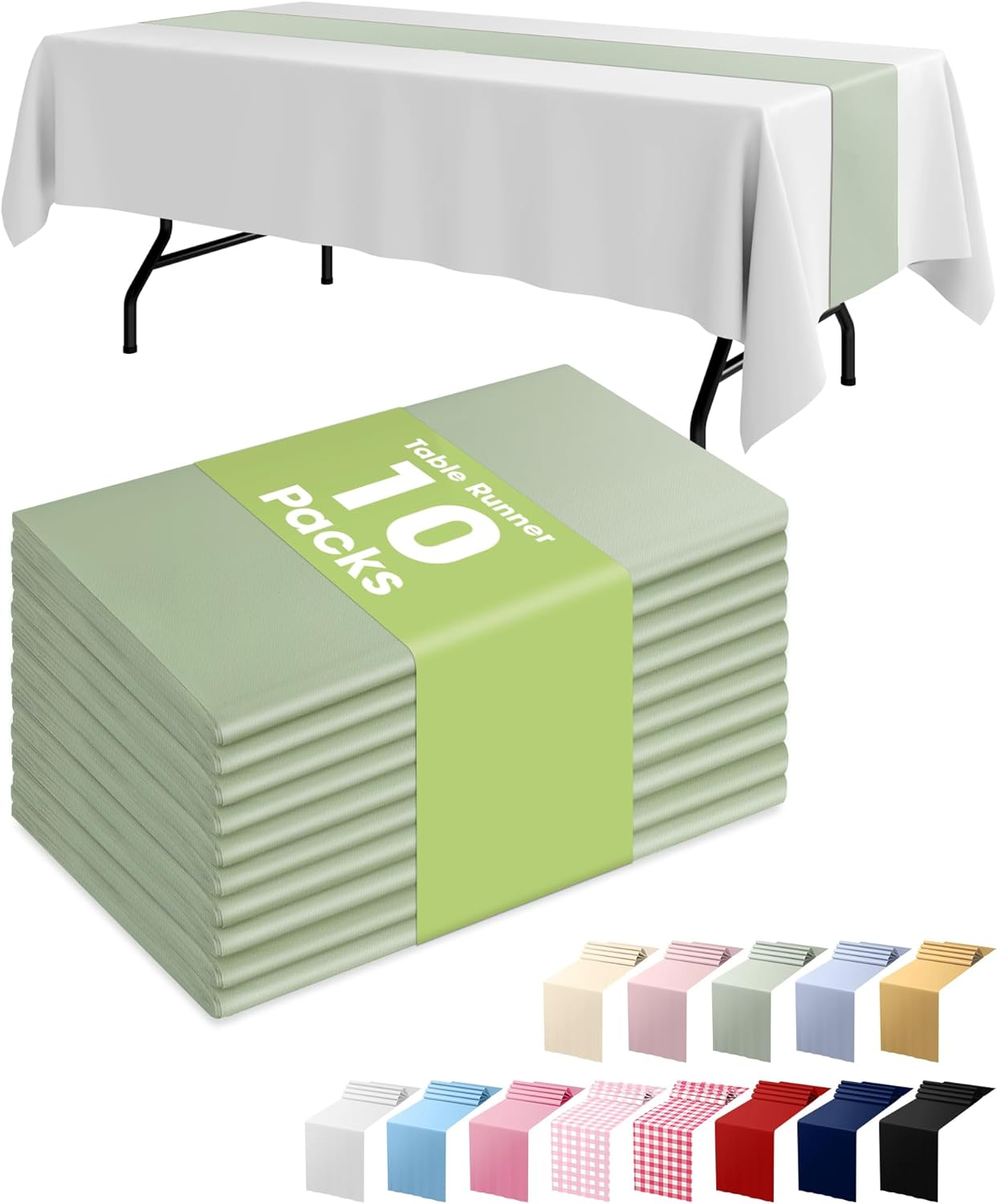 Amazon.com: Pureegg Sage Green Plastic Table Runners - 10 Pack, 14'' x ...