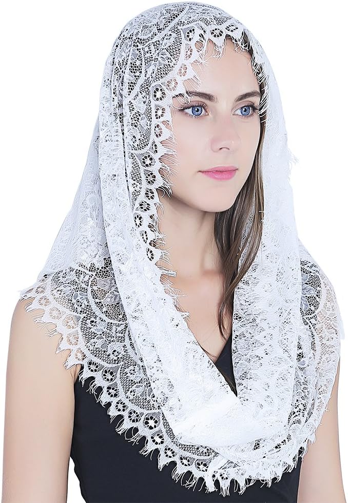 White Infinity Scarf Mantilla - Catholic Veil Church Veil Head Covering ...