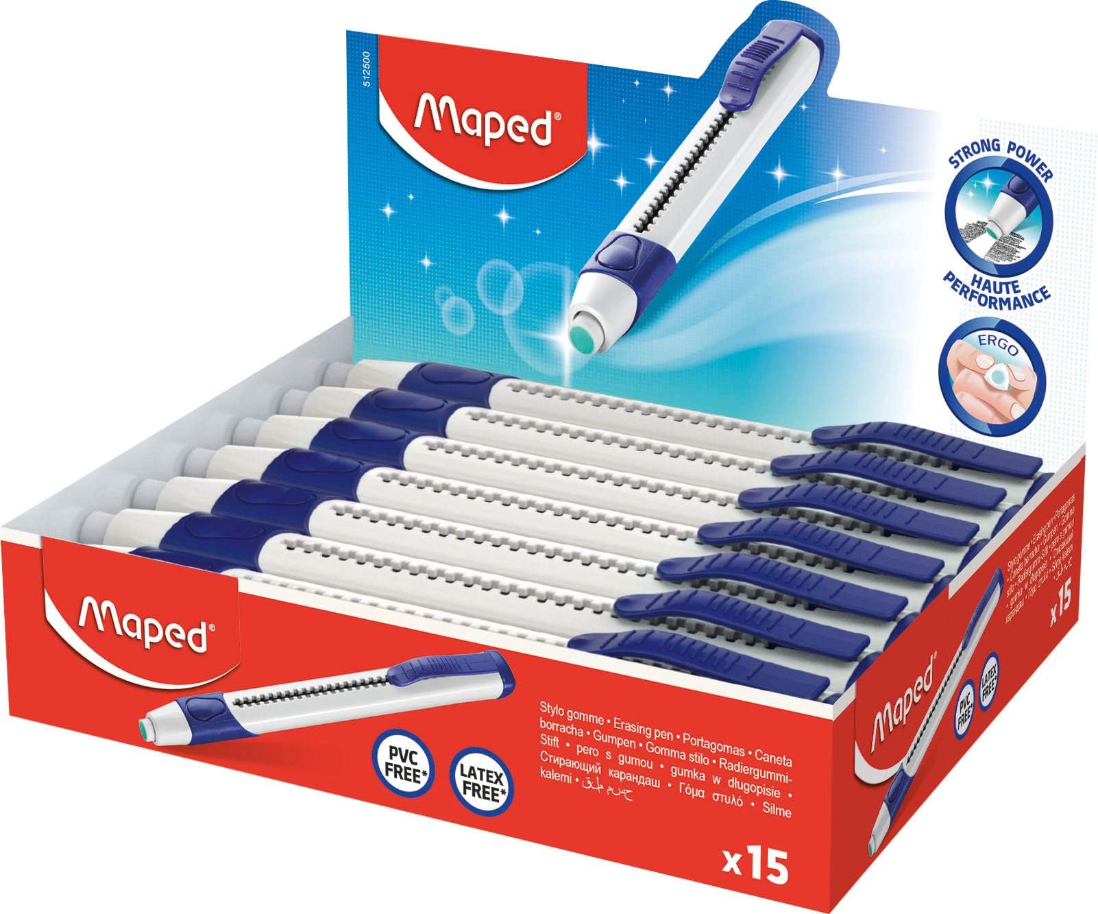 Maped Retractable Click Eraser with Refill, Blue/White, Pack of 15 ...