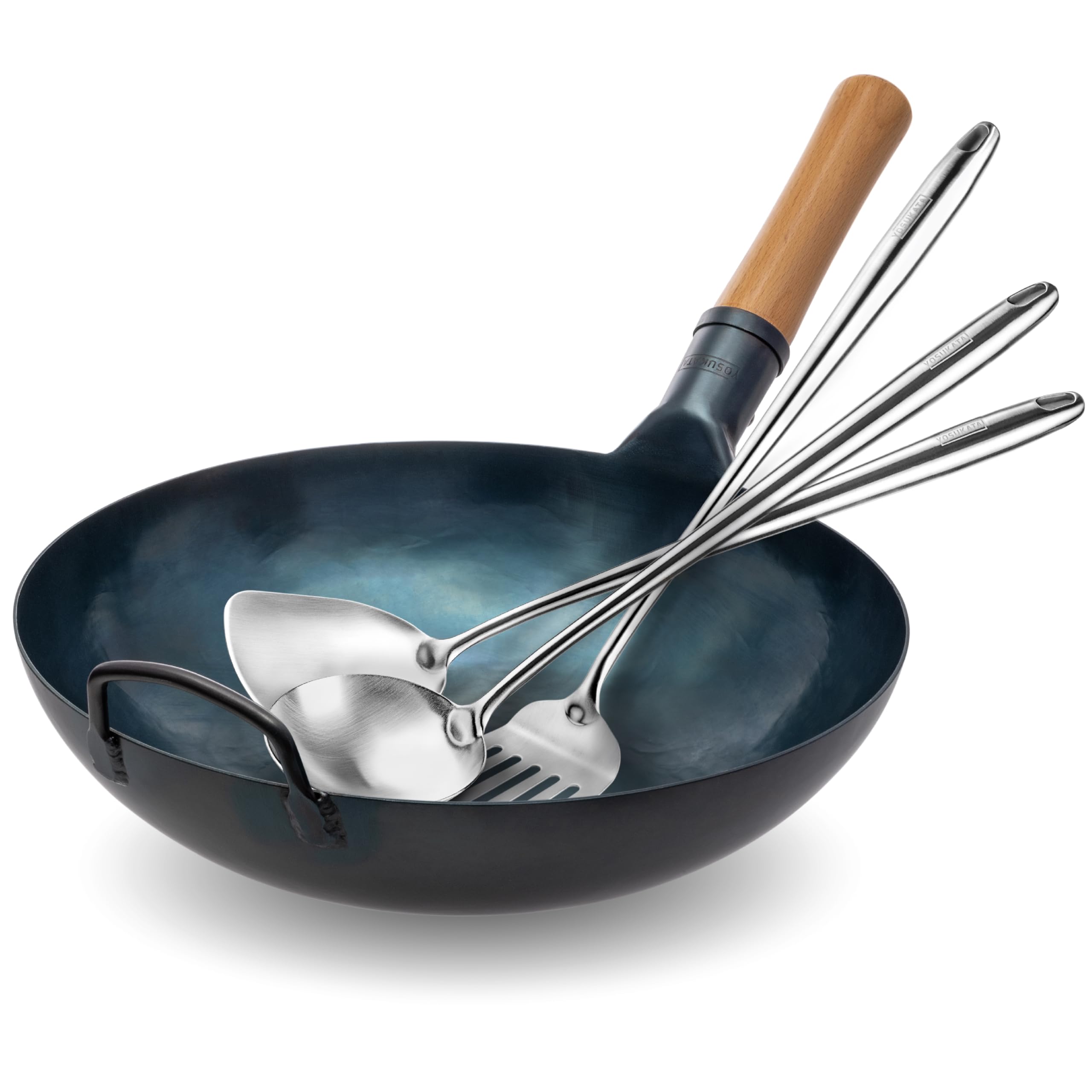 Amazon.com: YOSUKATA Woks and Frying Pans 13.5'' - Pre-seasoned Flat ...