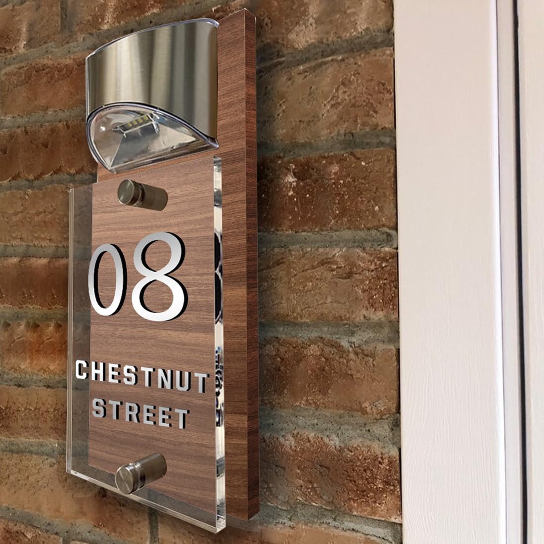 Personalized Solar House Number Wooden Sign with Solar Light Door ...