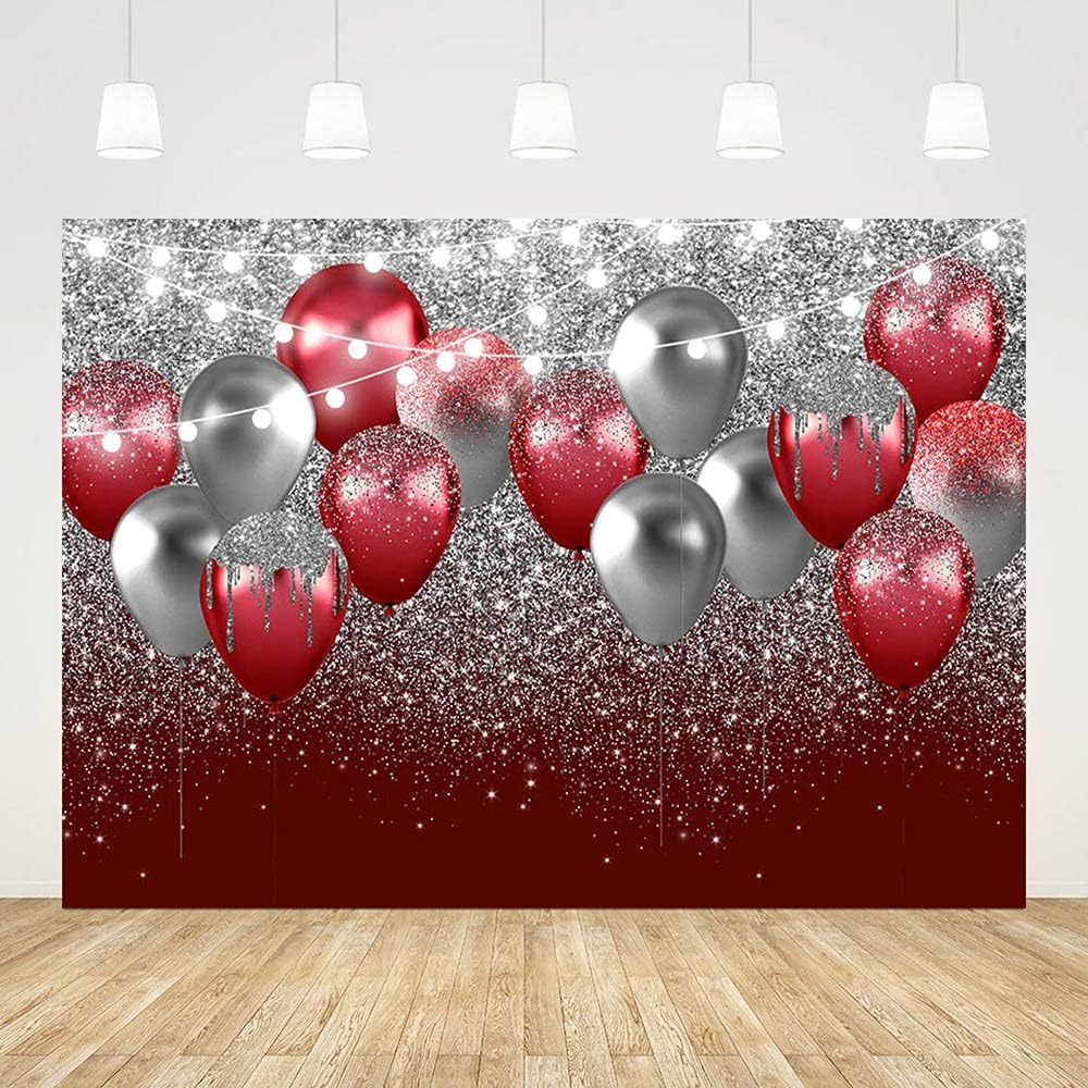 Amazon.com : Red and Black Glitter Backdrop Balloons Bokeh Birthday ...