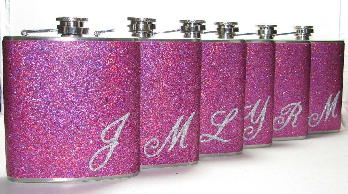Amazon.com: Set of 7 Personalized Your Color Choice Glitter Flasks ...