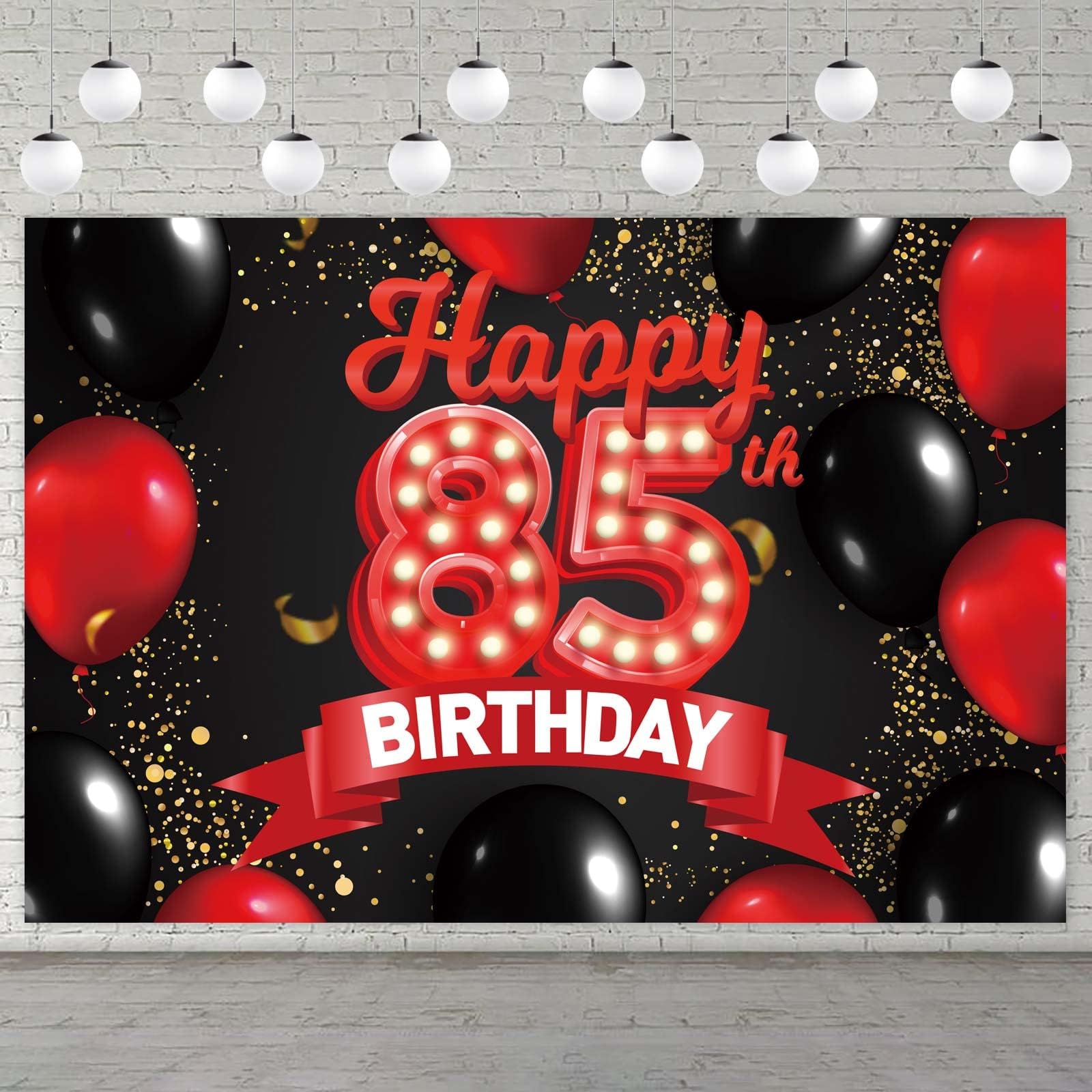 Amazon.com: Happy 85th Birthday Red and Black Banner Backdrop ...