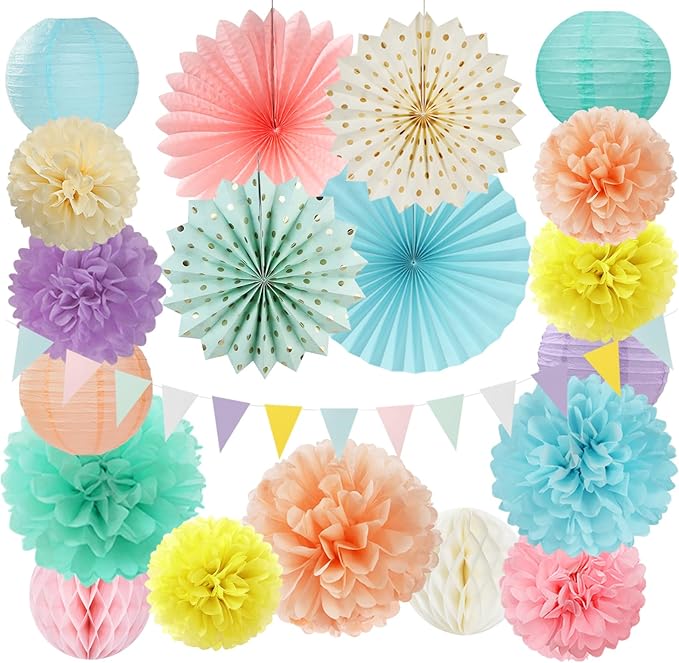 Amazon.com: Pastel Rainbow Party-Decorations - 20pcs Pink Yellow Blue ...